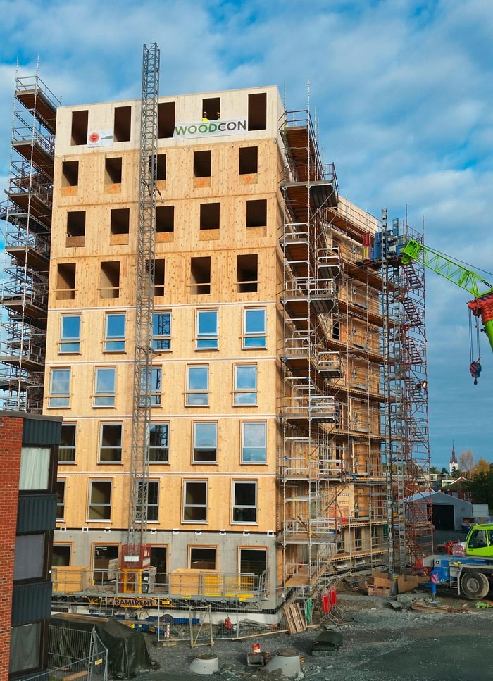 Five 10 storey CLT buildings under construction in Trondheim